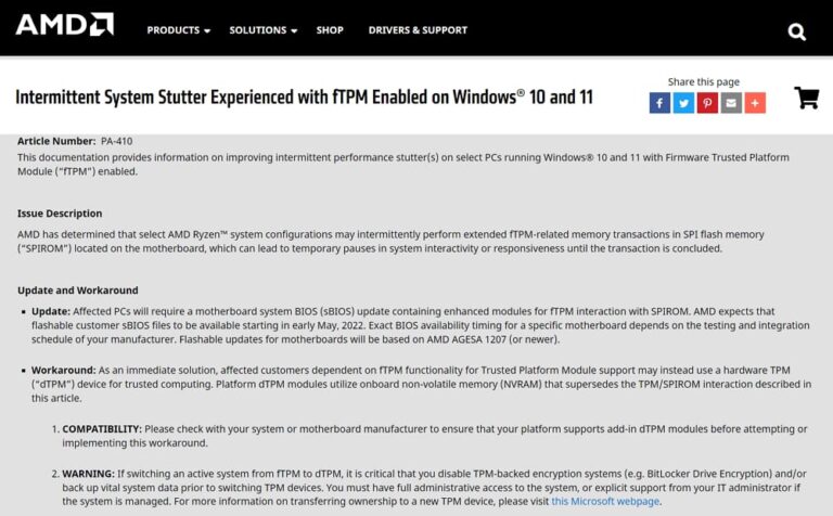 Windows 10/11：Ryzen CPUでfTPMを有効にしている場合にスタッタリングが発生する問題をAMDが確認 - enjoypclife.net