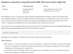 2022年11月の月例パッチに新たな不具合発覚。ODBC接続を使用するアプリが接続に失敗 - enjoypclife.net
