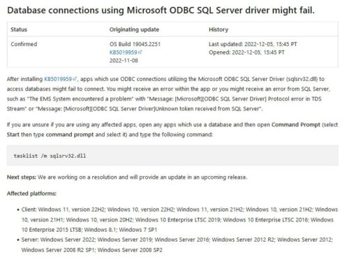 2022年11月の月例パッチに新たな不具合発覚。ODBC接続を使用するアプリが接続に失敗 - enjoypclife.net