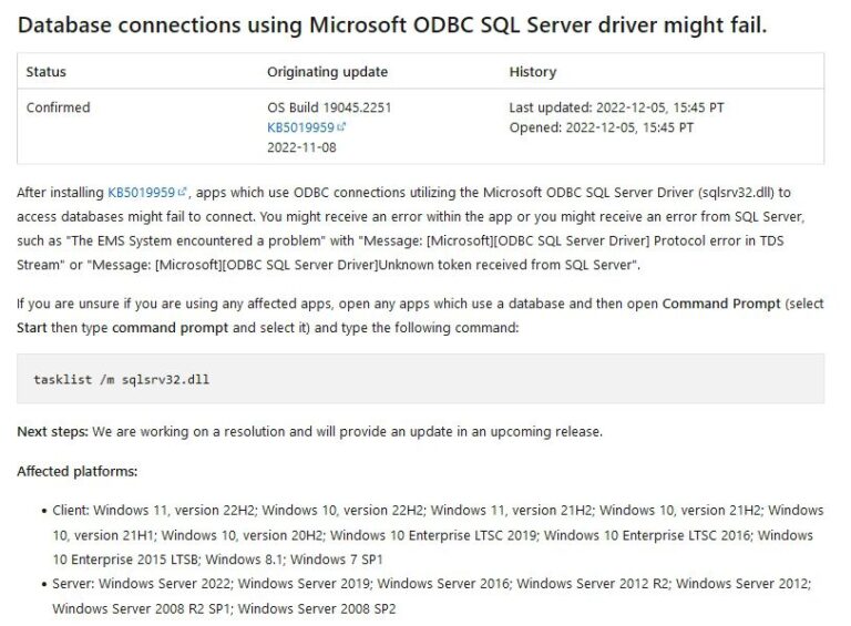 2022年11月の月例パッチに新たな不具合発覚。ODBC接続を使用するアプリが接続に失敗 - enjoypclife.net