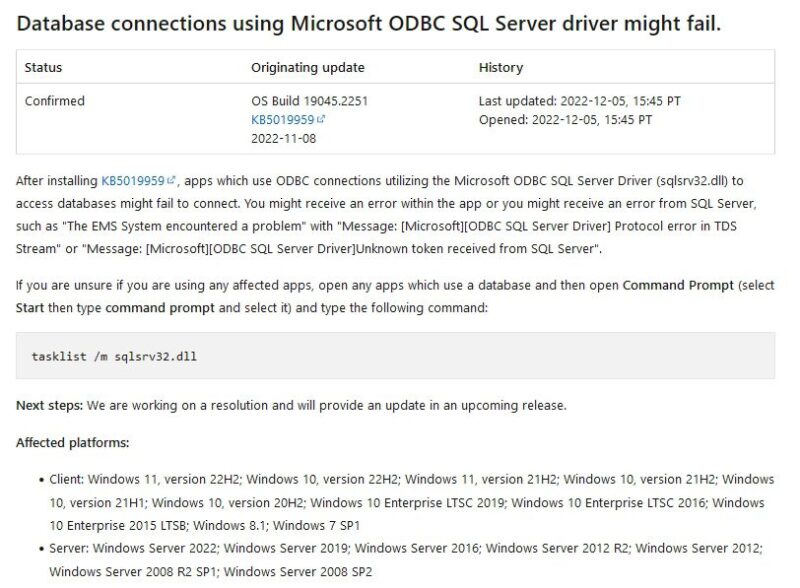 2022年11月の月例パッチに新たな不具合発覚。ODBC接続を使用するアプリが接続に失敗 - enjoypclife.net